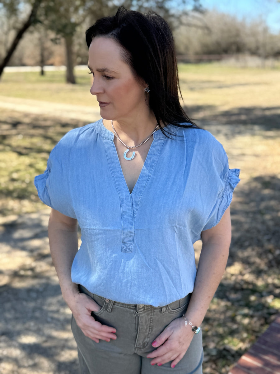 Julia Carolina Blue Top – Rockin Rhona